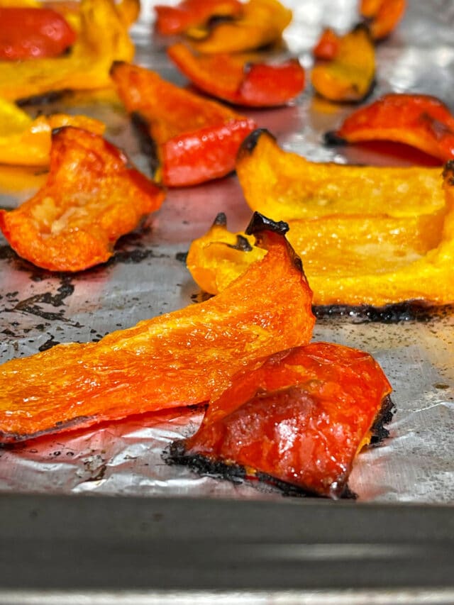 Oven Roasted Bell Pepper Slices - Strips Of Red, Orange Peppers