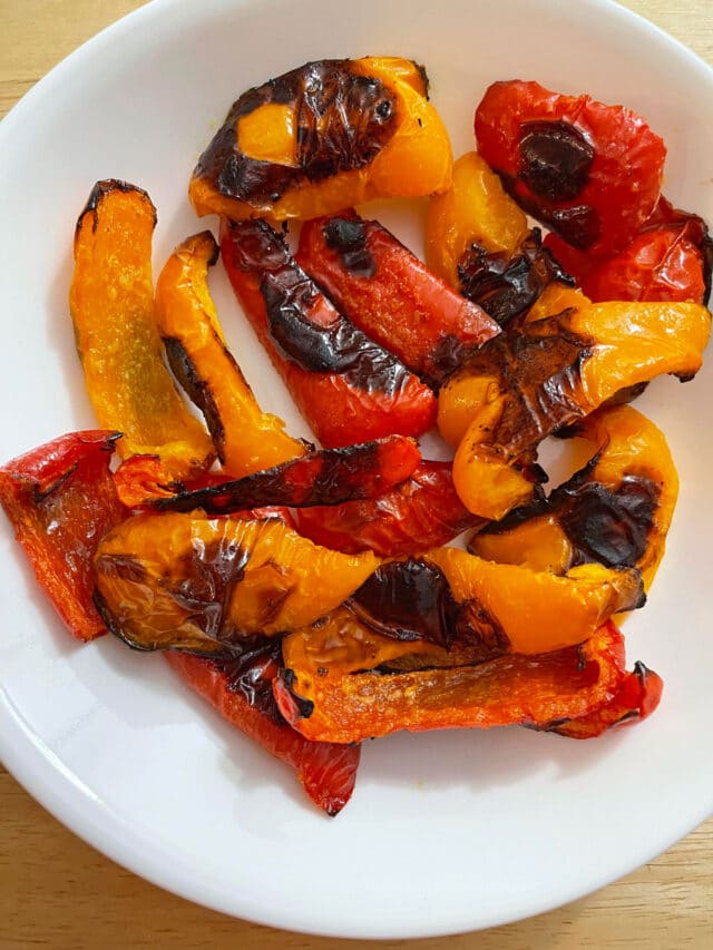Oven Roasted Bell Pepper Slices - Strips Of Red, Orange Peppers