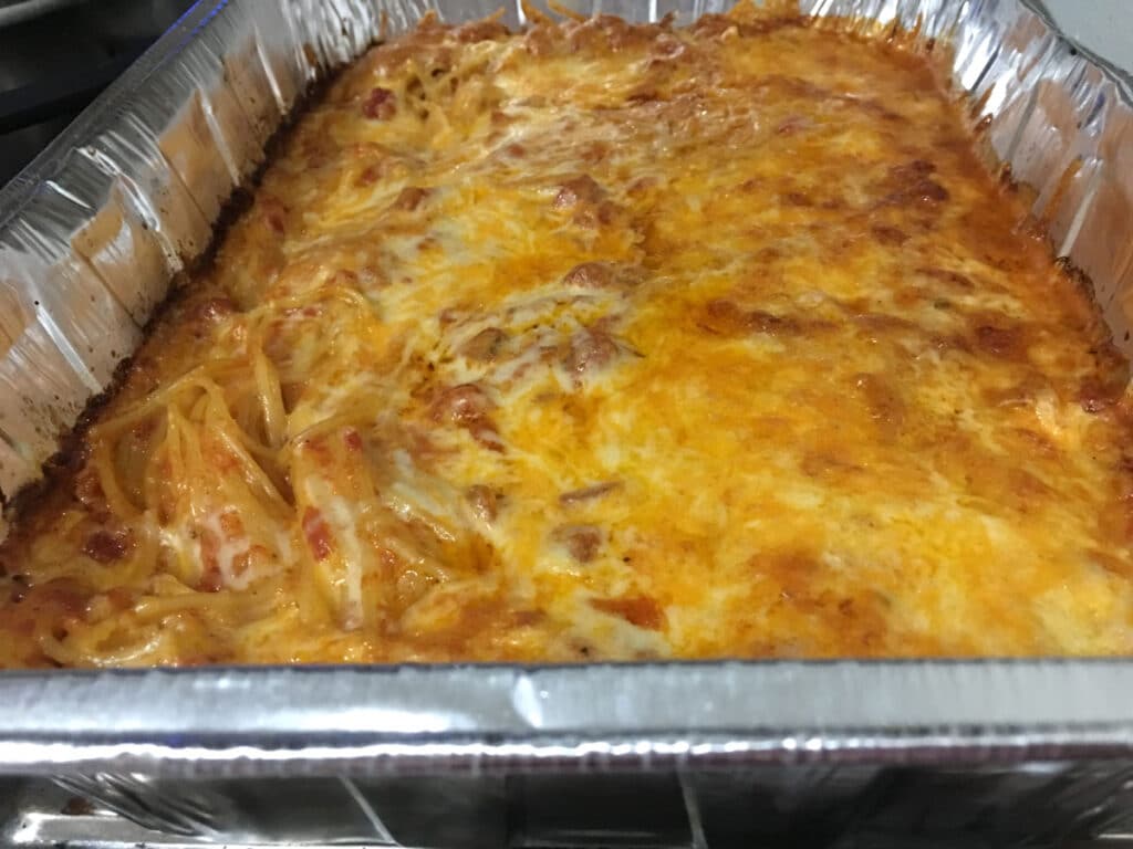 Cheesy No Boil Spaghetti Bake - Easy Simple Baked Pasta