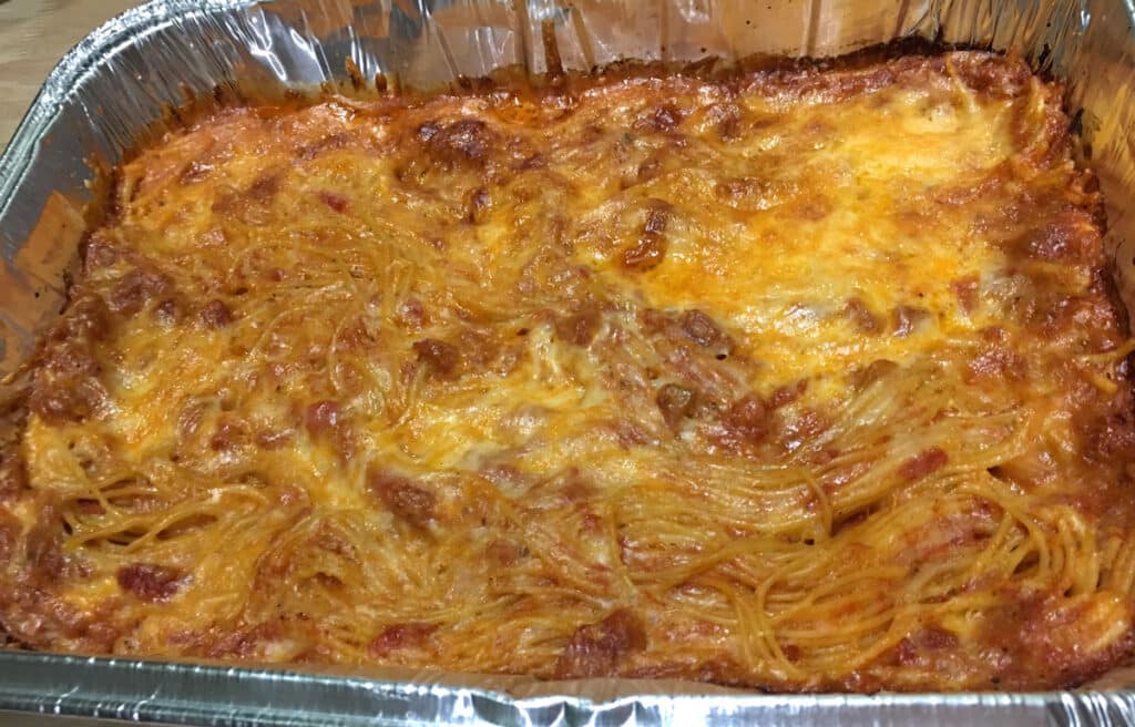 Cheesy No Boil Spaghetti Bake - Easy Simple Baked Pasta